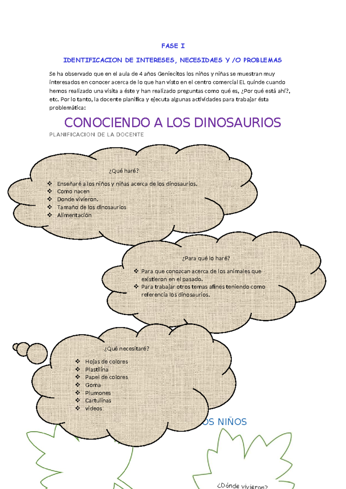 Proyecto de Aprendizaje: Conociendo a los Dinosaurios (FASE I) - Studocu