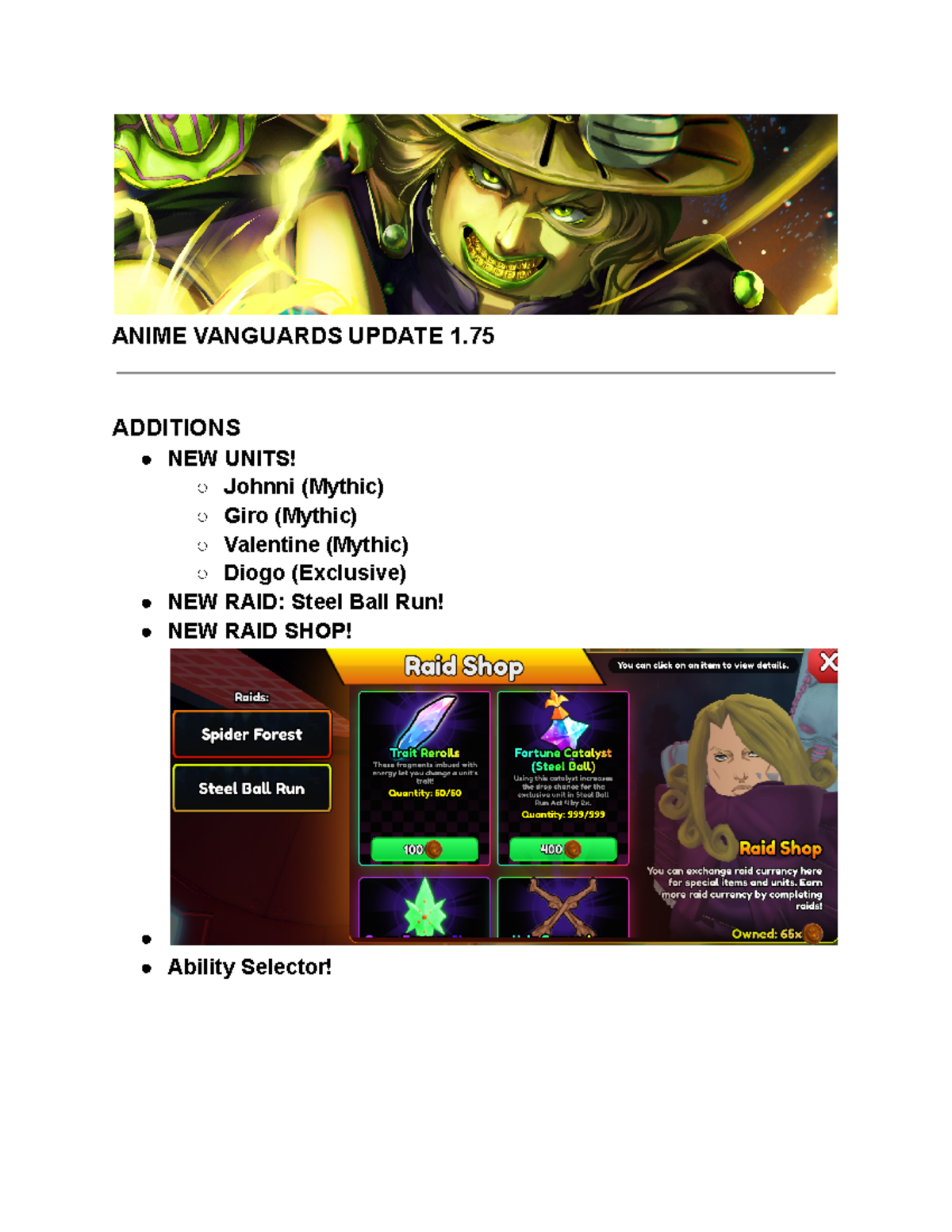 Anime Vanguards Update 1.75: New Units & Raids Improvements - Studocu