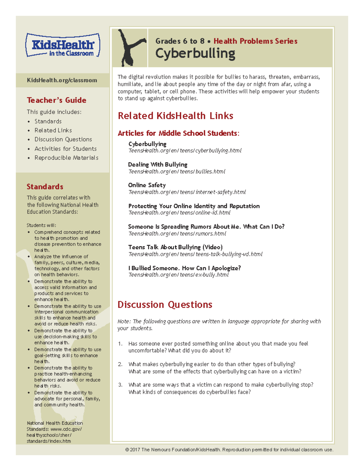 Cyberbullying - None - KidsHealth/classroom Grades 6 to 8 • Health ...