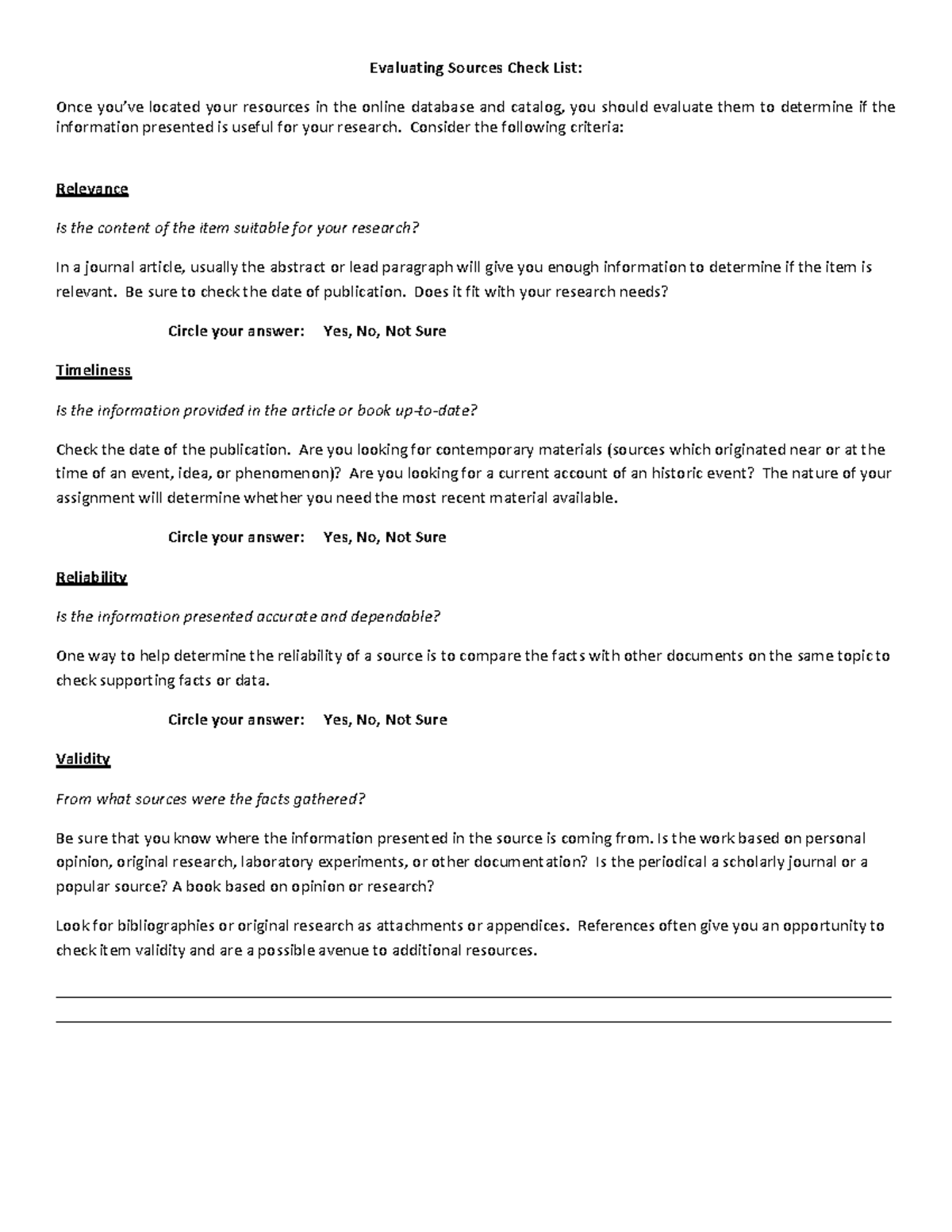 Evaluating Sources Checklist for Research Success - Studocu