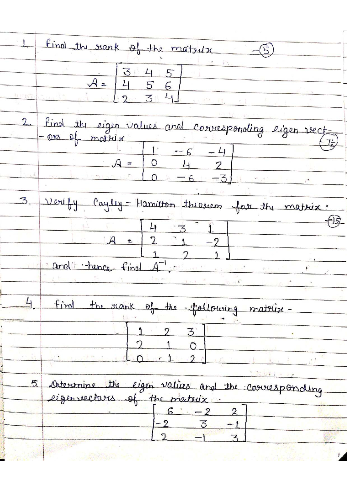 Matrix Algebra Exam Practice: Rank, Eigenvalues & Cayley-Hamilton - Studocu
