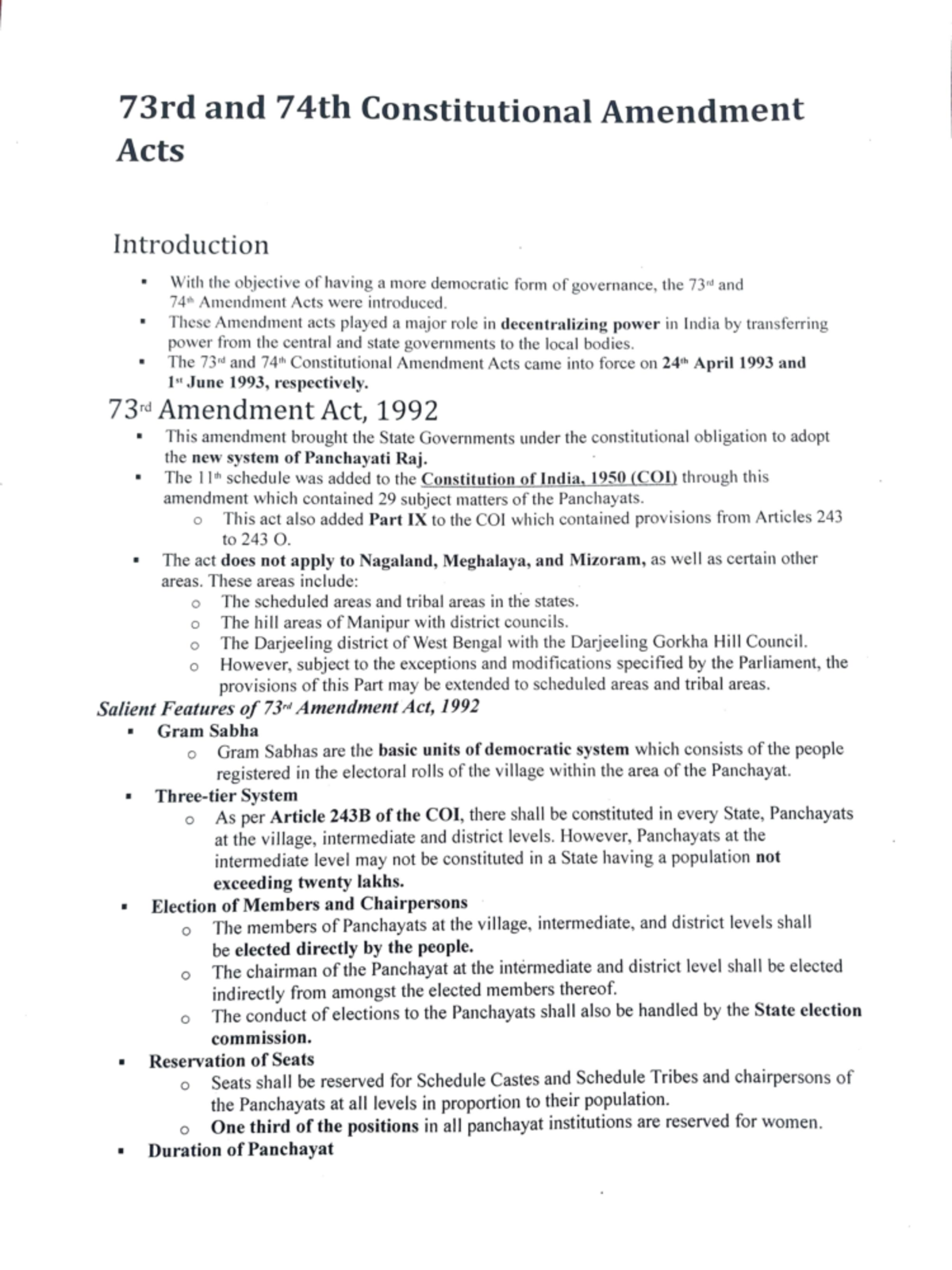 Consti 2: Overview of 73rd and 74th Amendment Acts in India - Studocu