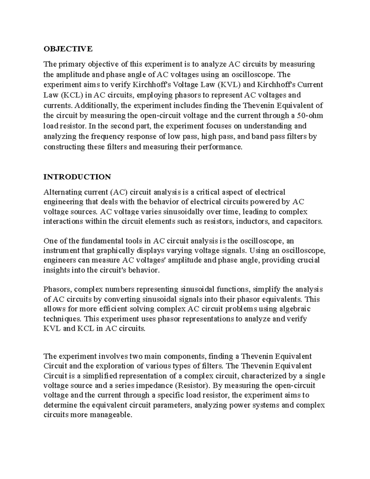 ELEC 273 Lab Report 3: AC Circuit Analysis & Filter Design - Studocu