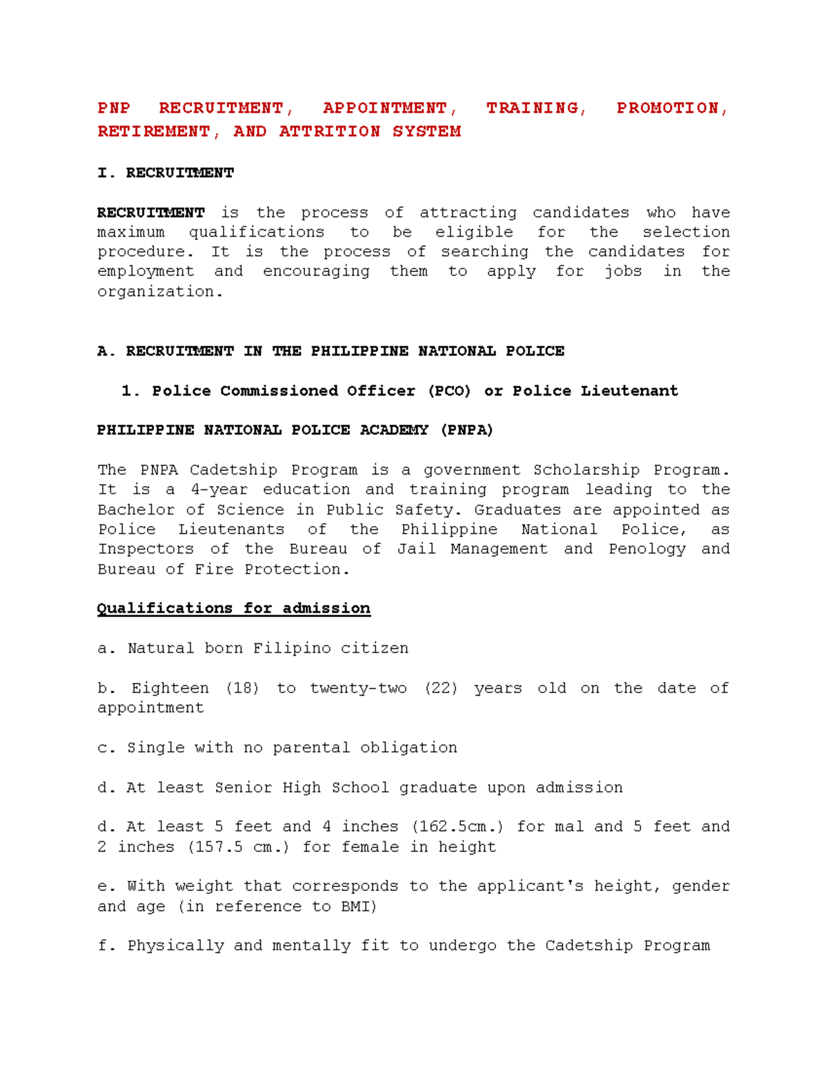 PNP Recruitment, Training, Promotion, Retirement & Attrition System ...