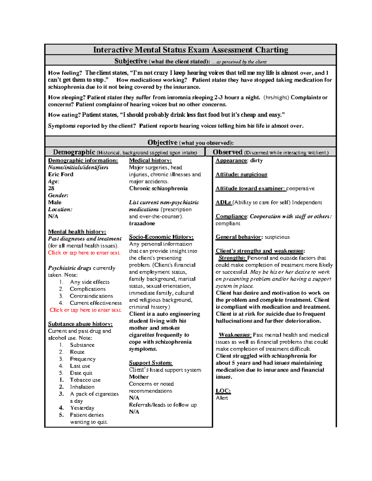 Shadow Health Mental Status Exam: Eric Ford Assessment Overview - Studocu