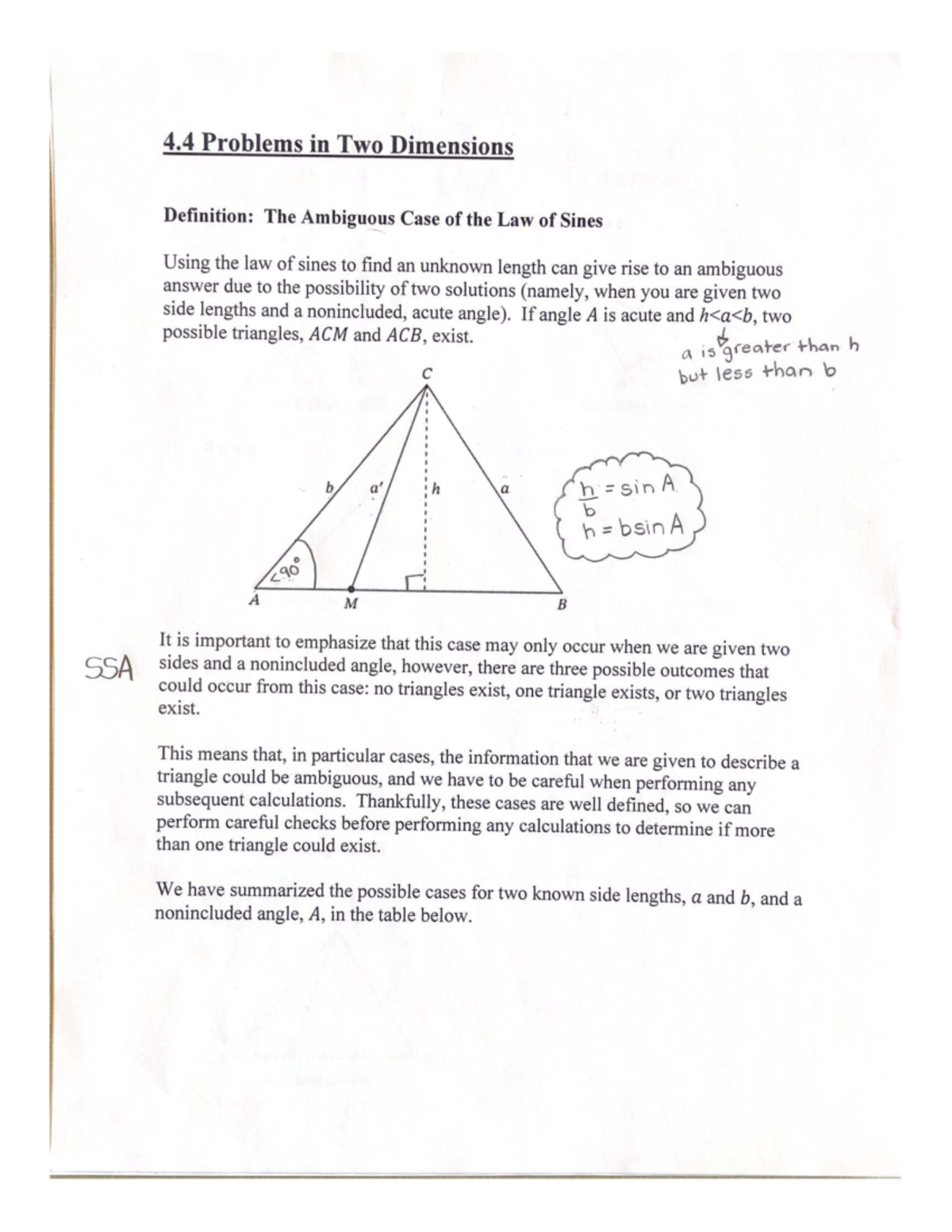 4.4 Problems in Two Dimensions: Ambiguous Case of Law of Sines - Studocu