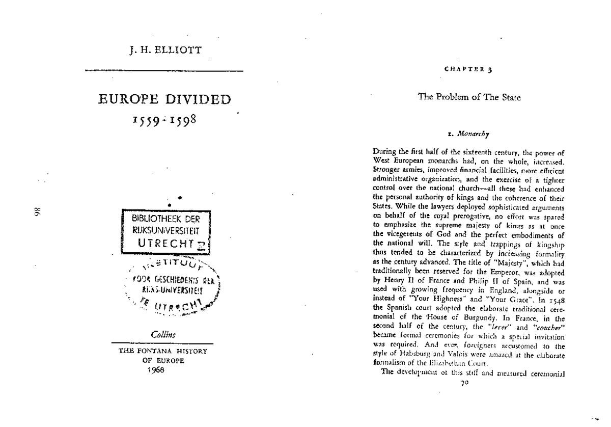 J. H. ELLIOTT CHAPTER 3: The Rise of Monarchy in Divided Europe ...