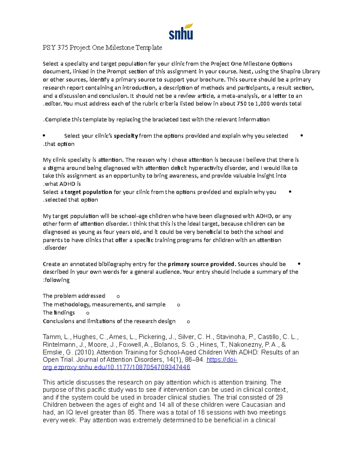 PSY 375 Project Two - PSY 375 Project Two Template Effects of Playing ...