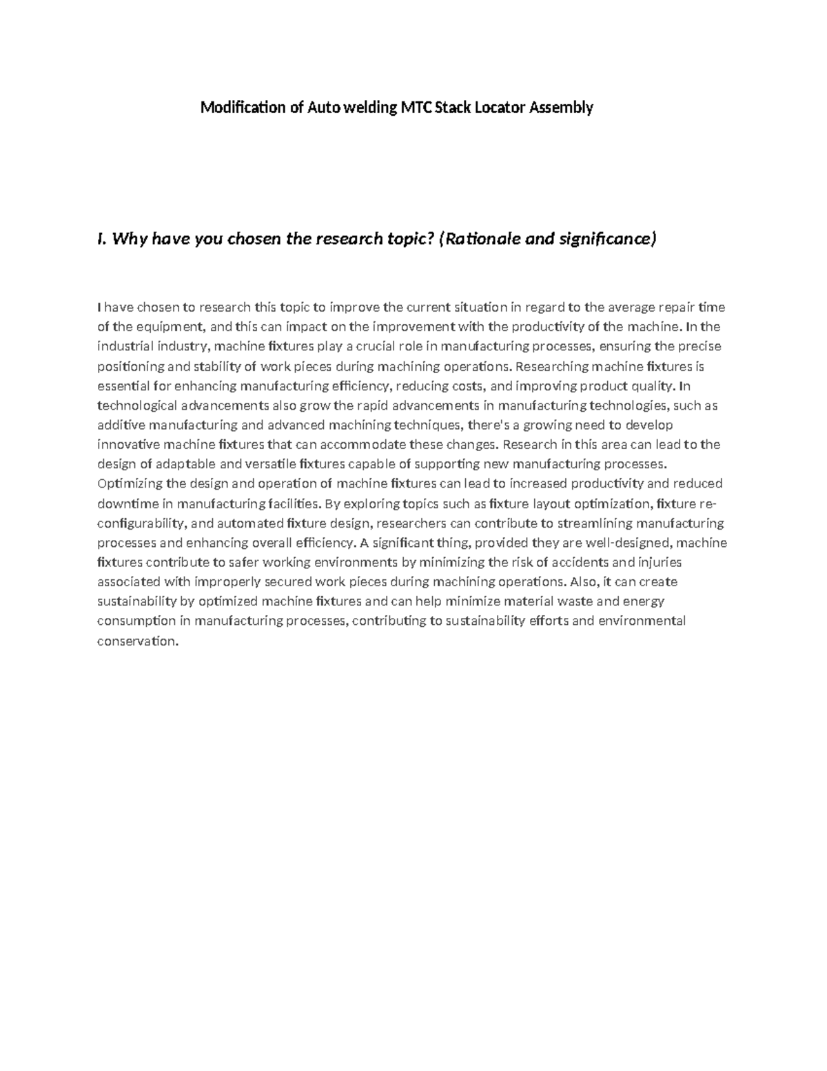 Modification of Auto Welding MTC Stack Locator Assembly - Concept Paper ...