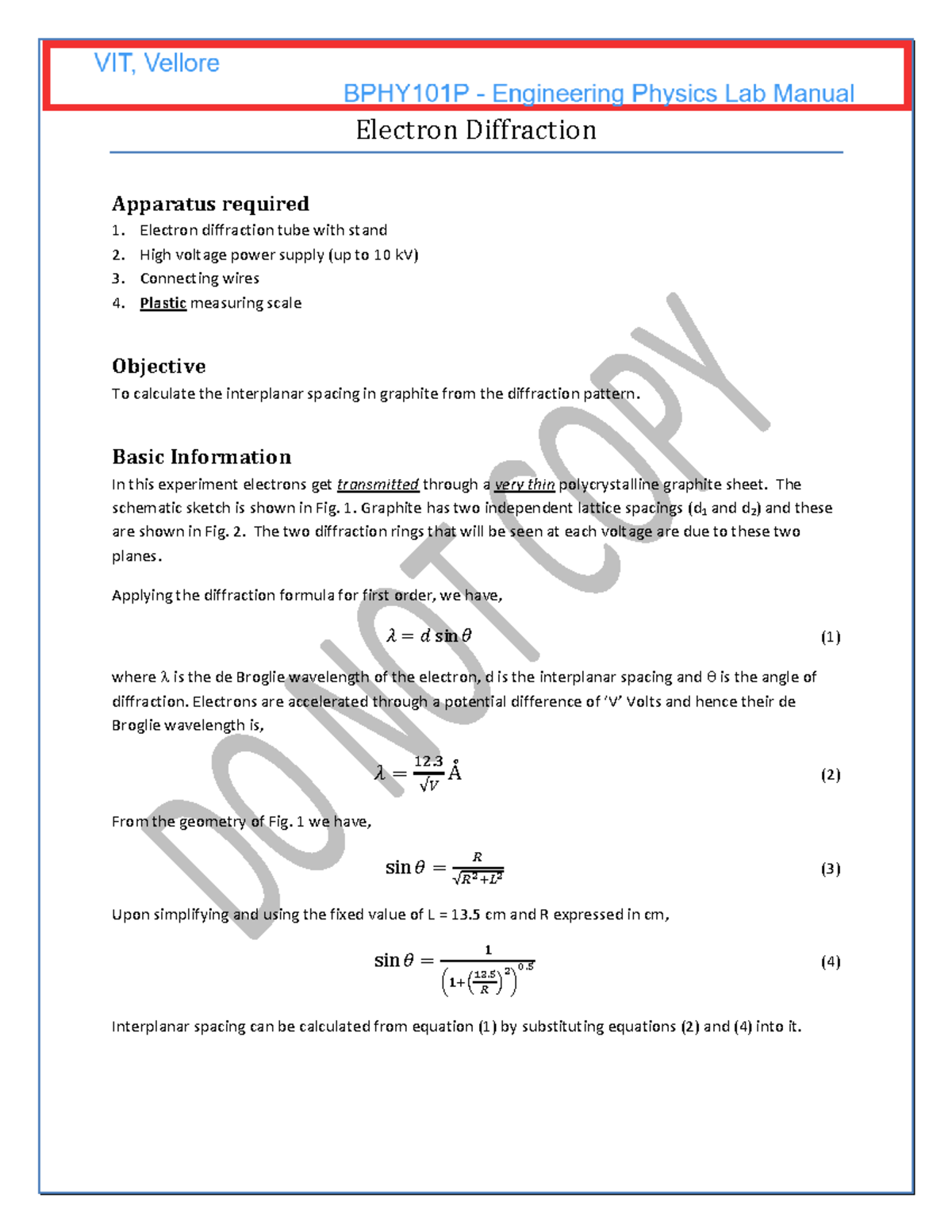 PHY1701 Engineering Physics Lab Manual: Electron Diffraction Experiment ...