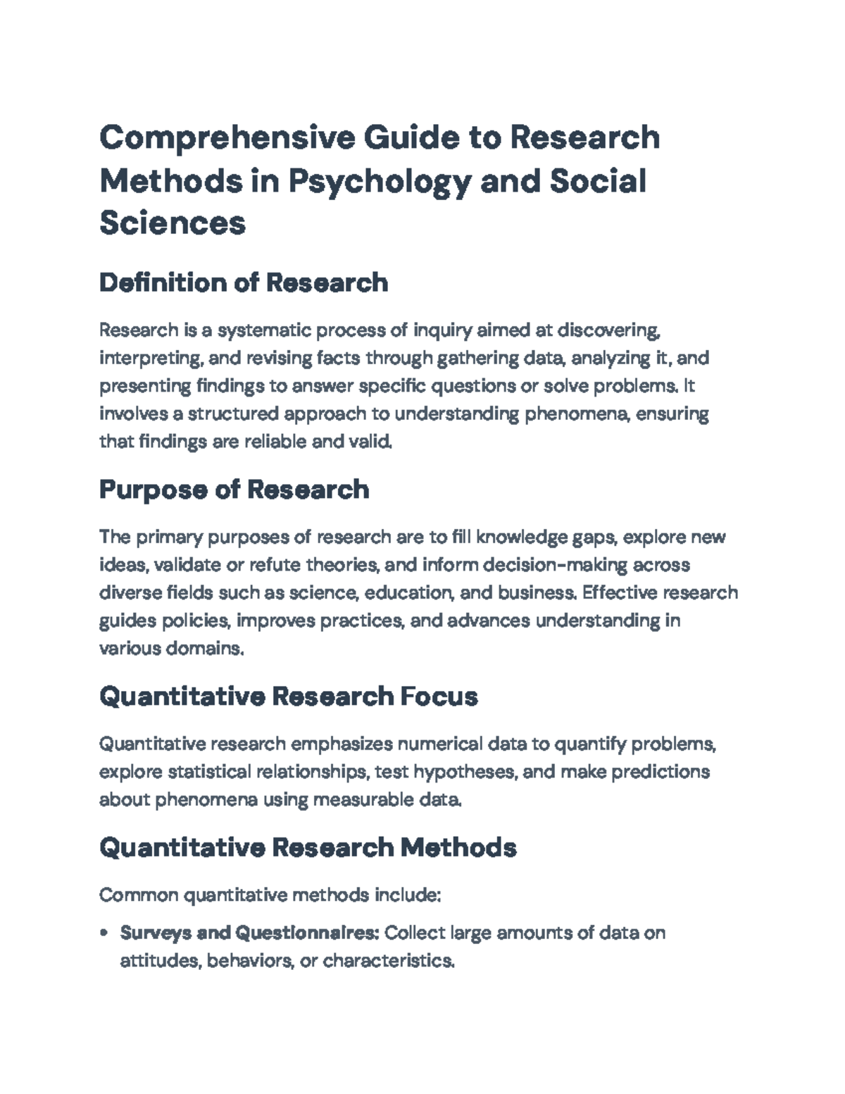 Comprehensive Guide to Research Methods in Psychology (PSY 101) - Studocu