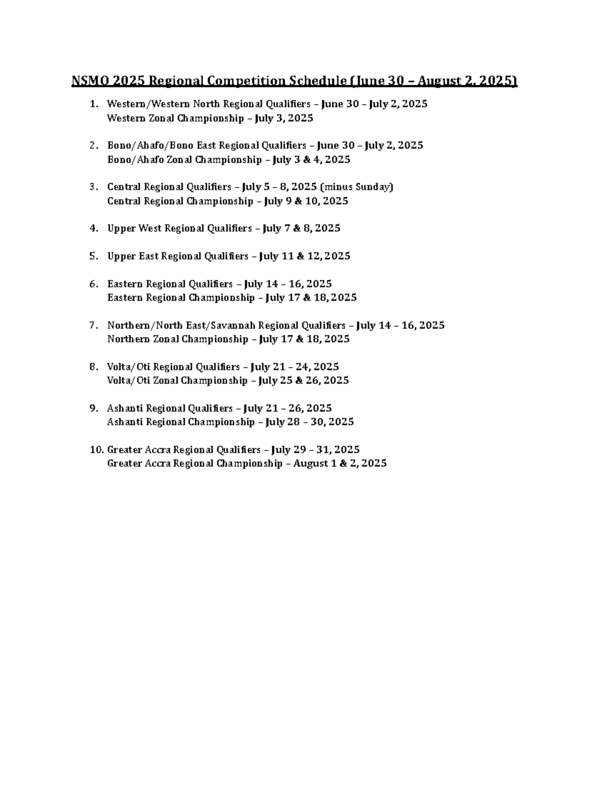 NSMQ 2025 Regional Competition Schedule: Key Dates & Events - Studocu