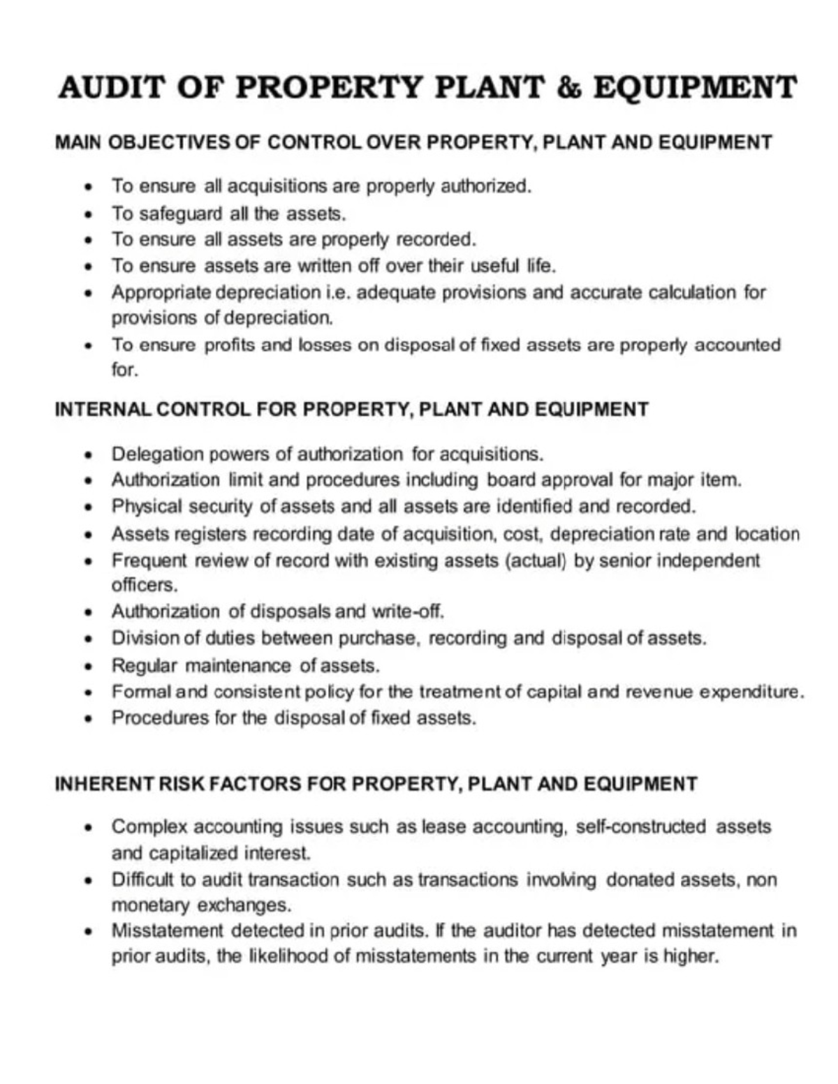 AUD 2 - Audit of Property, Plant, and Equipment: Control Objectives and ...