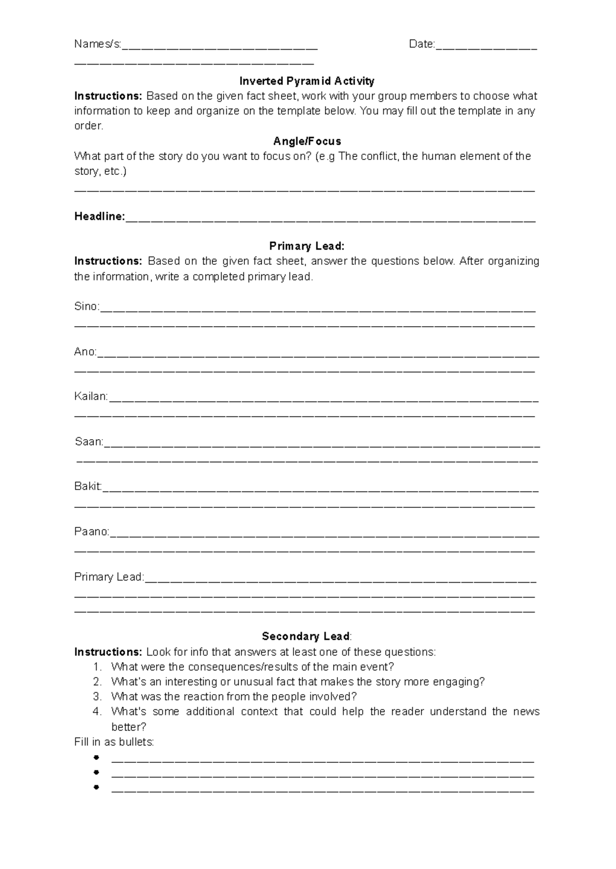 Inverted Pyramid Activity Instructions for Group Work - Studocu