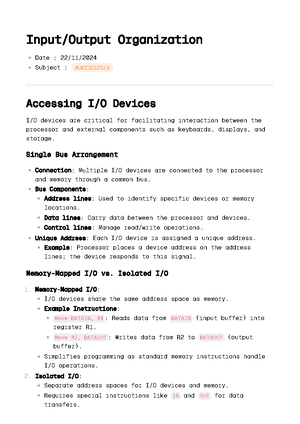DDCO Module 4 Notes - Module – 4 INPUT/OUTPUT ORGANIZATION I. Accessing ...
