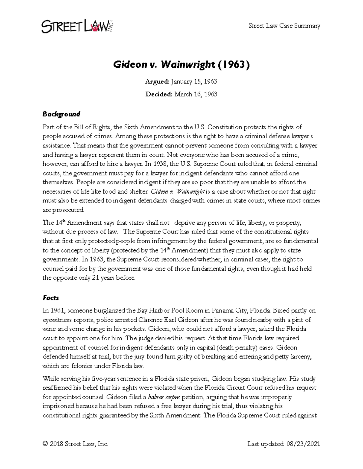 Gideon v. Wainwright (1963) case summary and its impact on legal rights ...