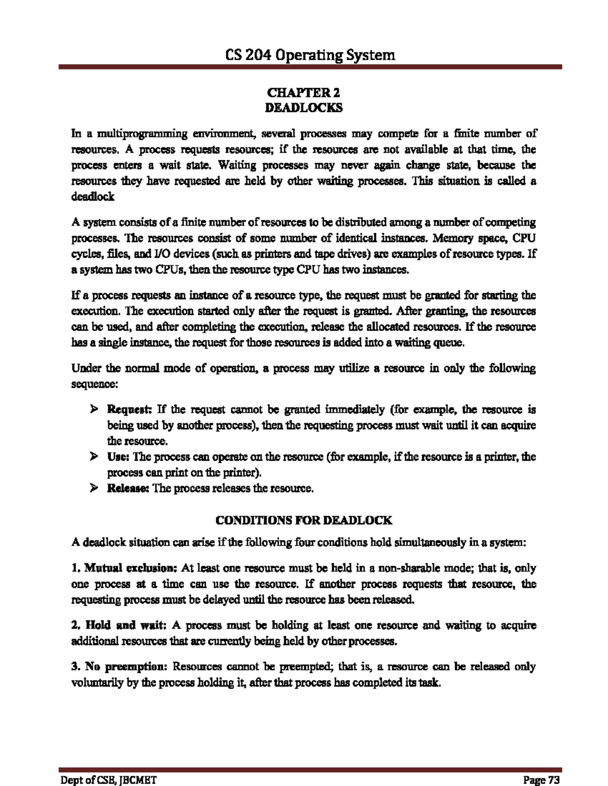 CS 204 Operating System CHAPTER 2: Understanding Deadlocks and Their ...