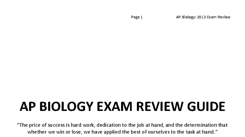 AP BIOLOGY: 2013 Exam Review Guide for Units 1, 3 & 8 - Studocu