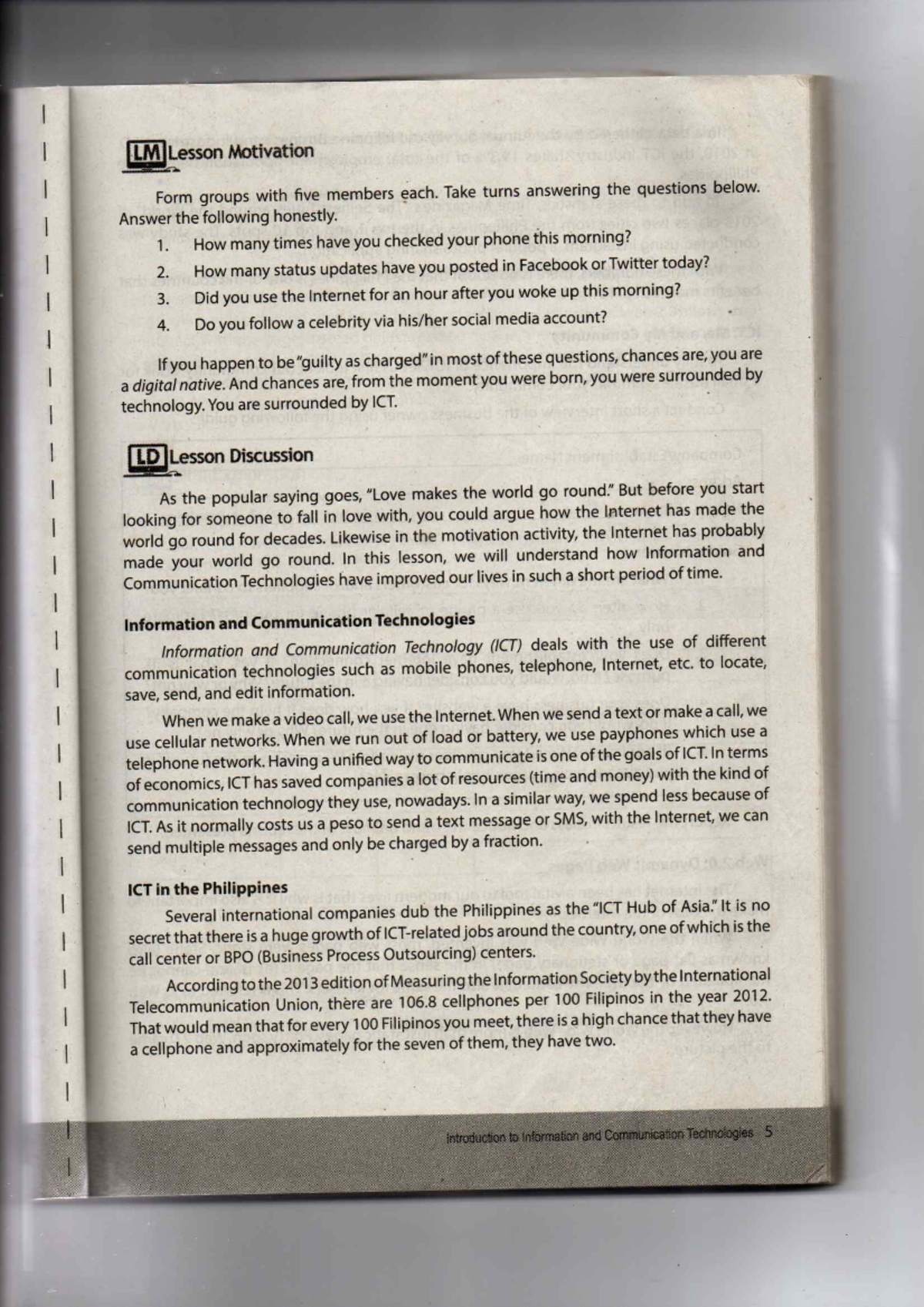 LM Lesson: Understanding ICT's Impact on Daily Life - Studocu