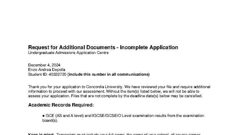 CU ADMA UHD - Request for Additional Docs for Admissions - Studocu