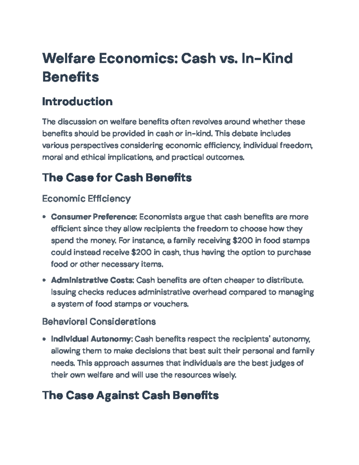 Welfare Economics: Analyzing Cash vs. In-Kind Benefits - Studocu