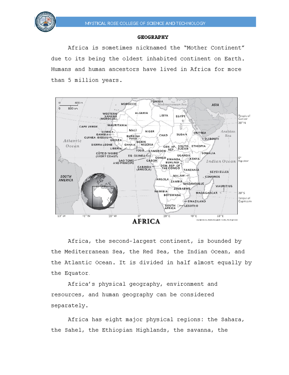 Geography - portfolio - GEOGRAPHY Africa is sometimes nicknamed the ...