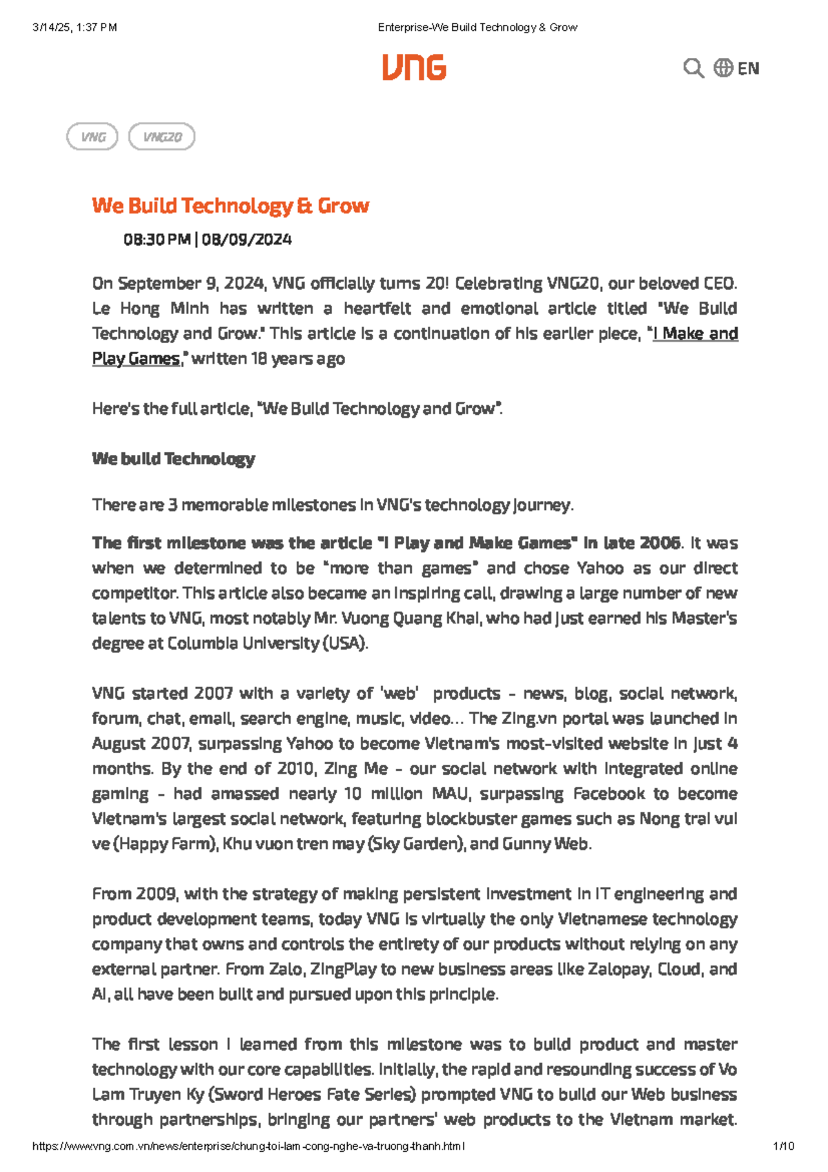 VNG20: We Build Technology & Grow - A 20-Year Journey of Innovation ...