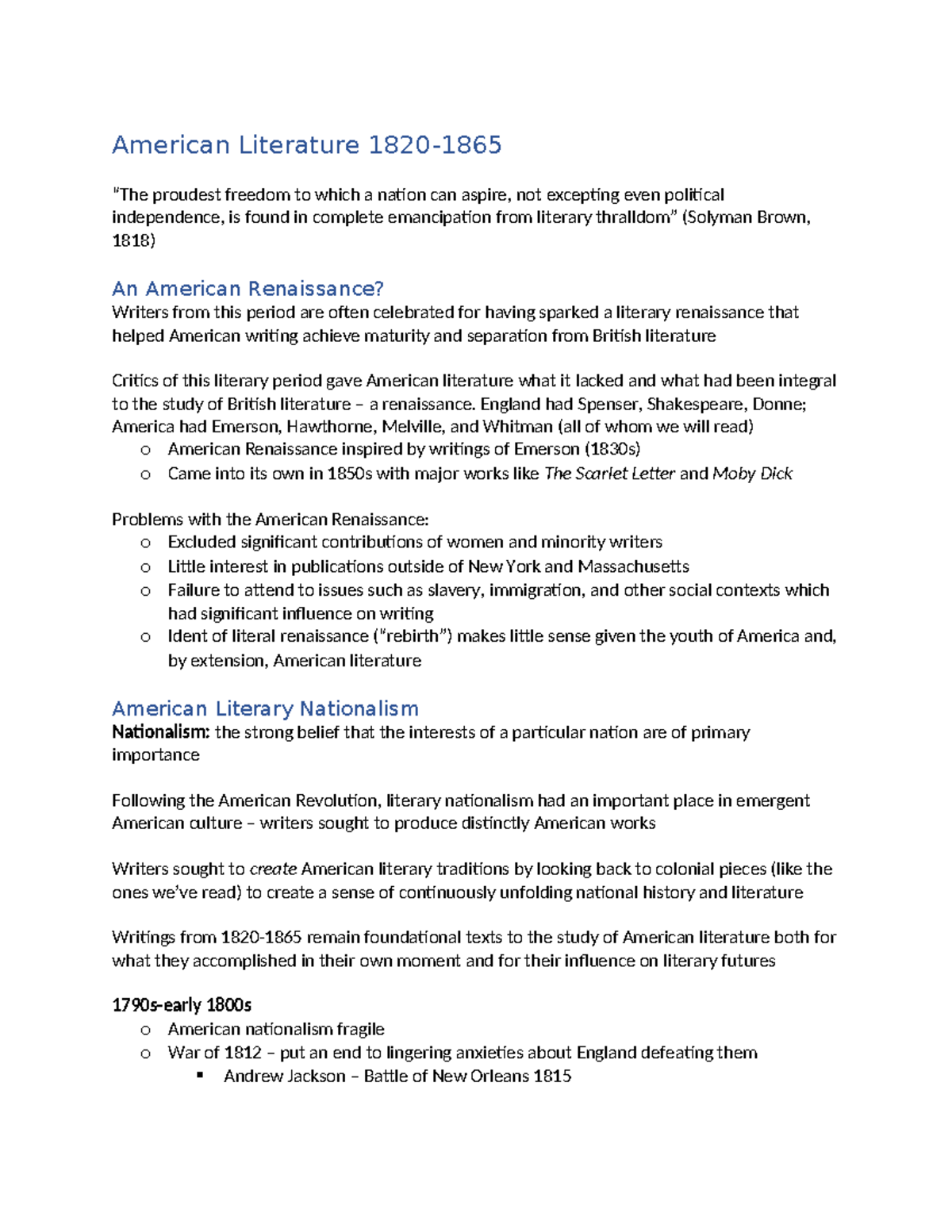 Introduction to American Literature (1820-1865): Key Themes and Issues ...