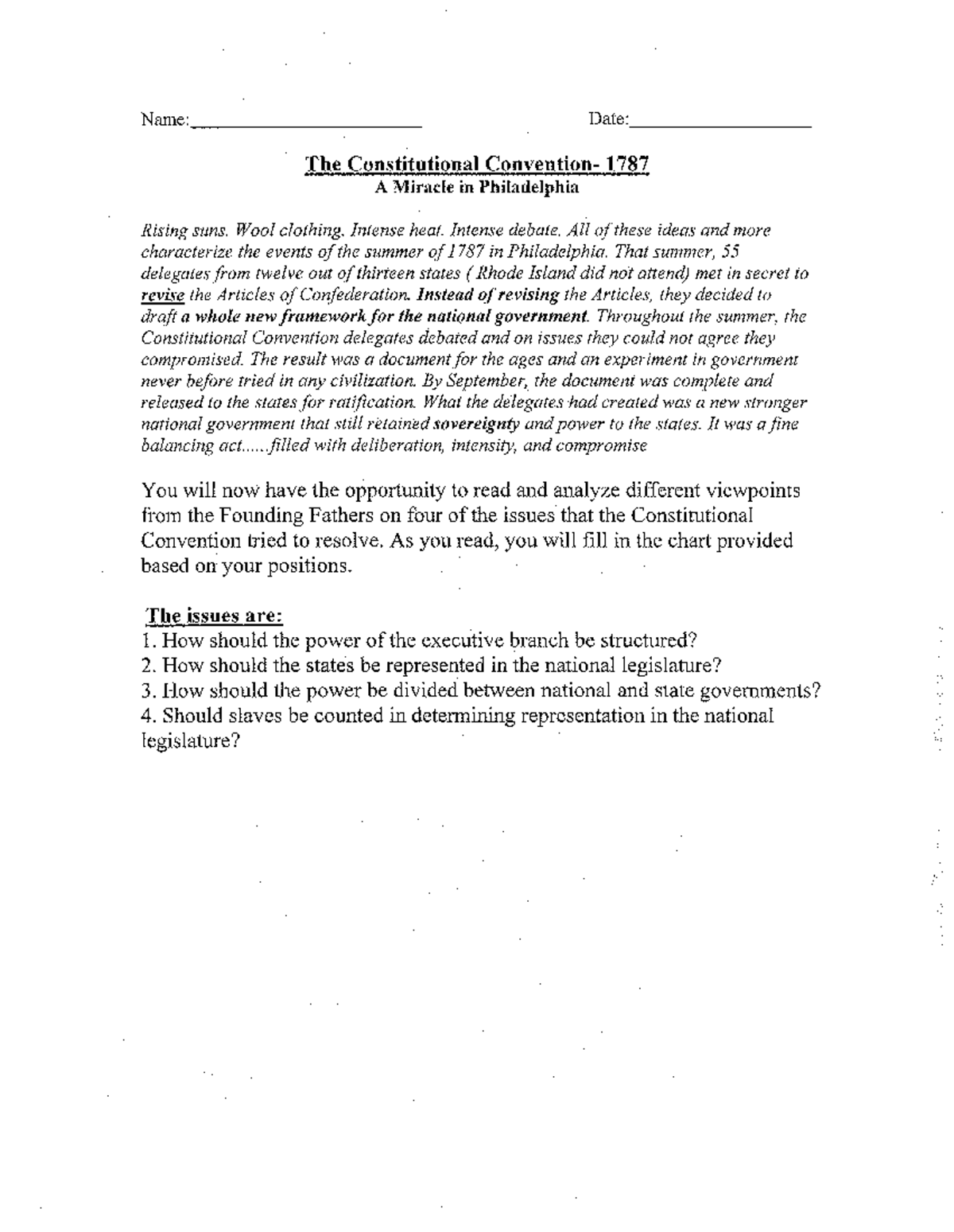 The Constitutional Convention of 1787: Debates & Resolutions - Studocu