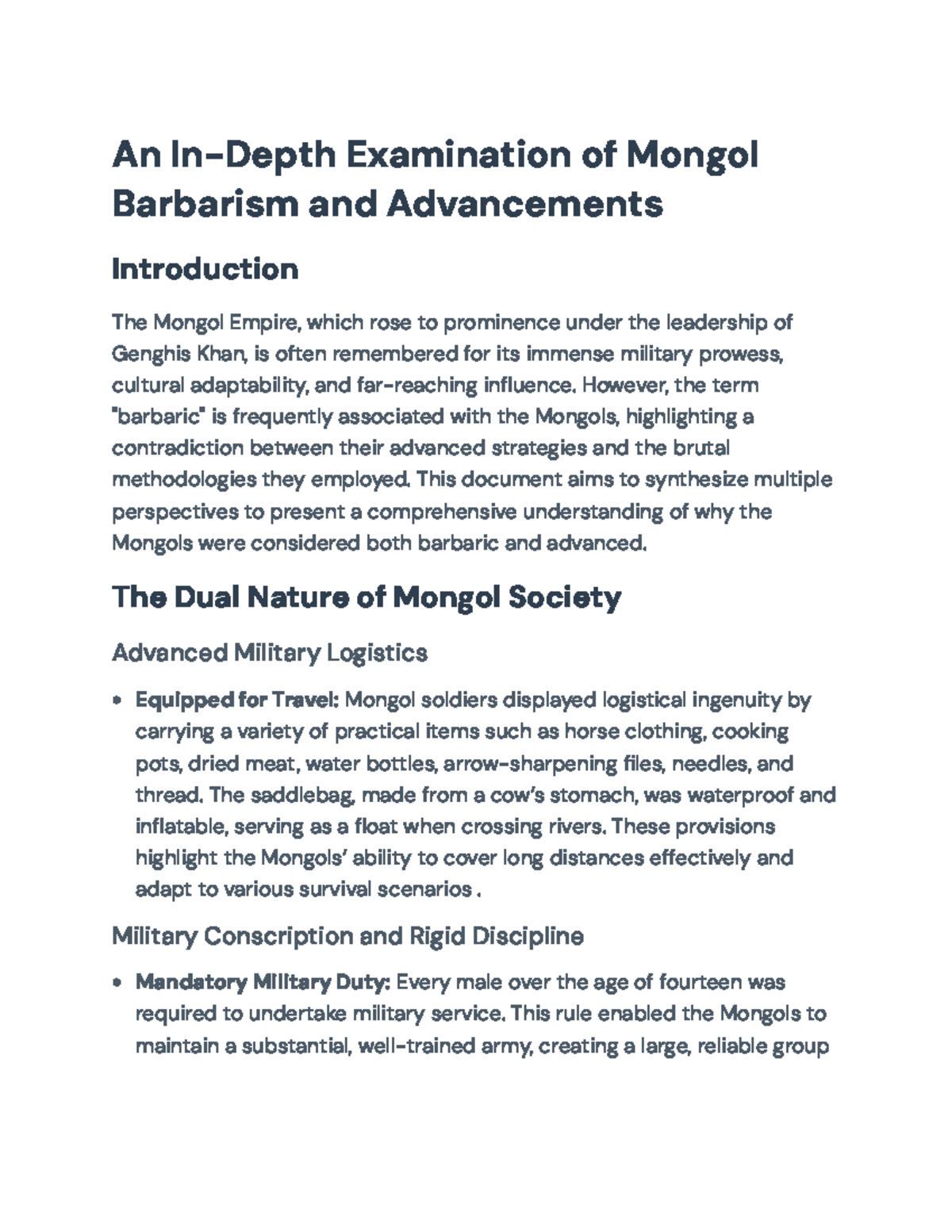 The Dual Nature of the Mongol Empire: Barbarism vs. Advancement (HIST ...