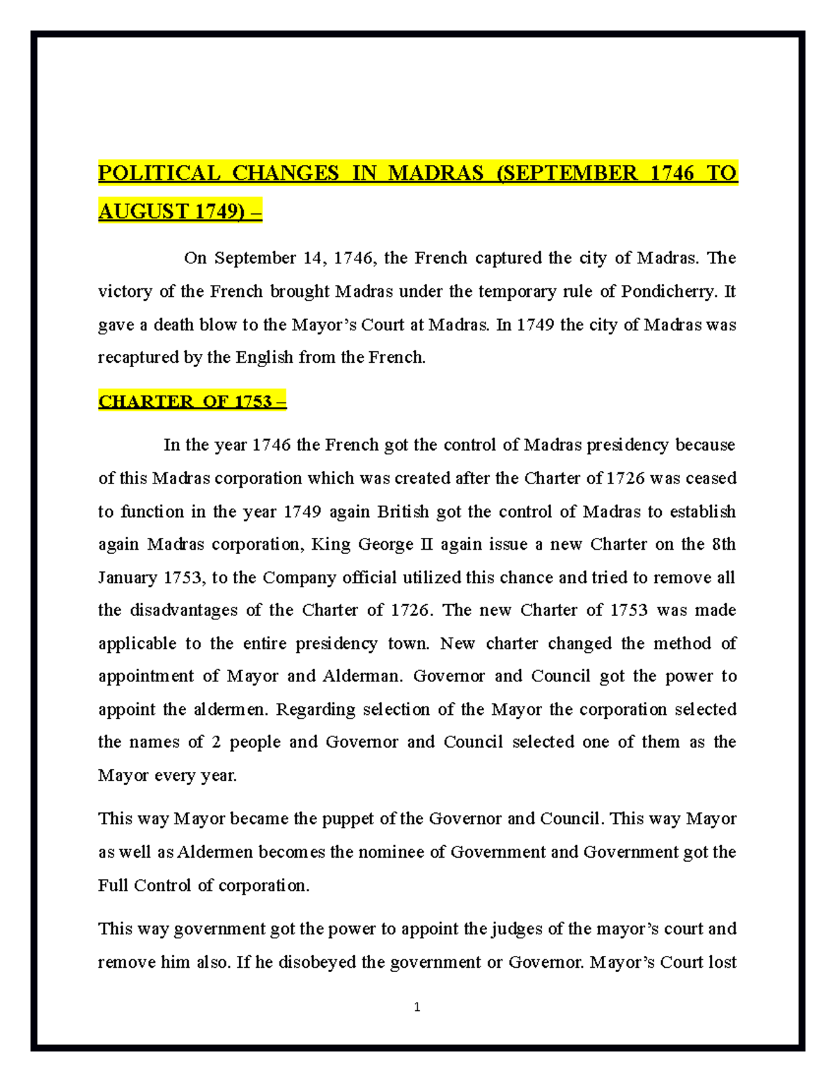568571 1607707101 - Mayor's Court -1726 - POLITICAL CHANGES IN MADRAS ...