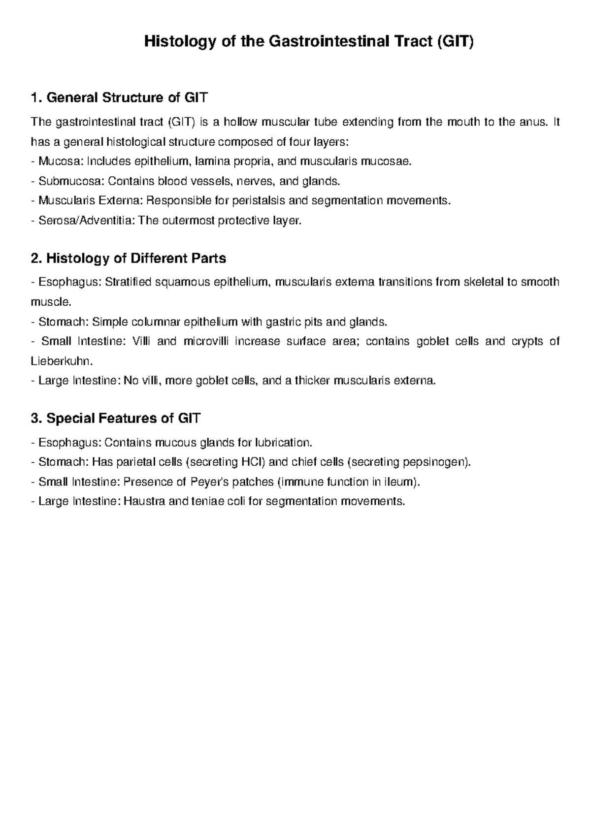 Histology of GIT: Structure & Components of Digestive Tract - Studocu