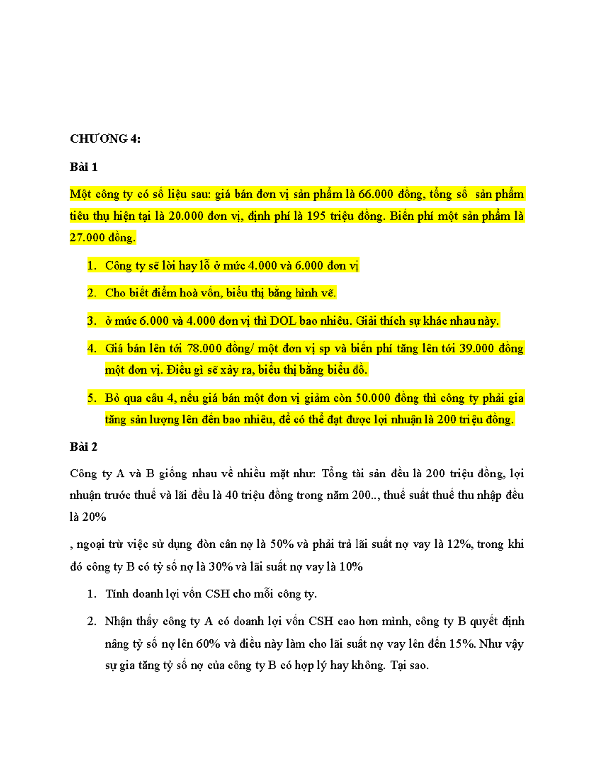 Chương 4+6: Bài Tập Phân Tích Tài Chính (QTC) - Studocu