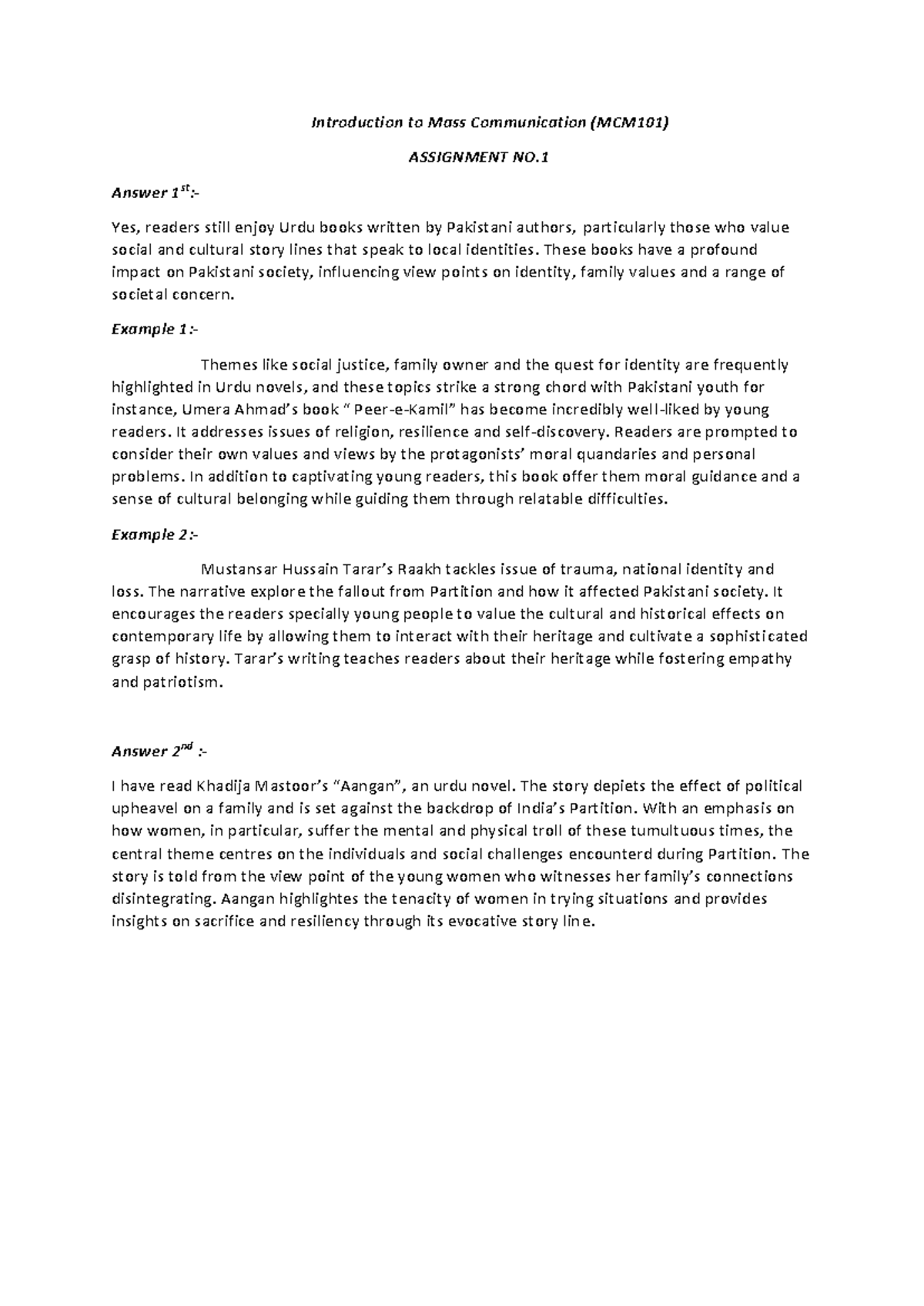 Introduction to Mass Communication - Answer 1st:- Yes, readers still ...