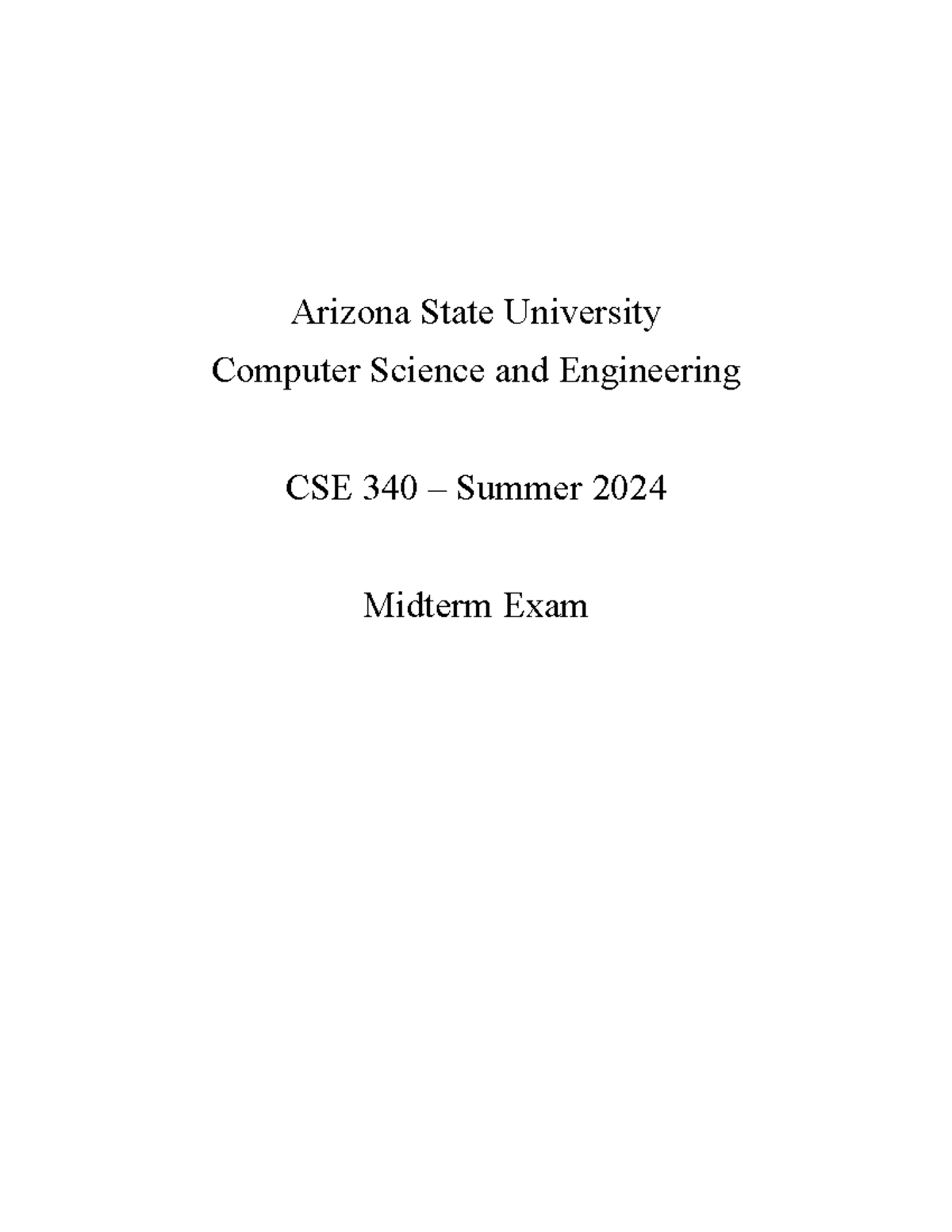 CSE340 Midterm Exam Guide - Summer 2024 - Studocu