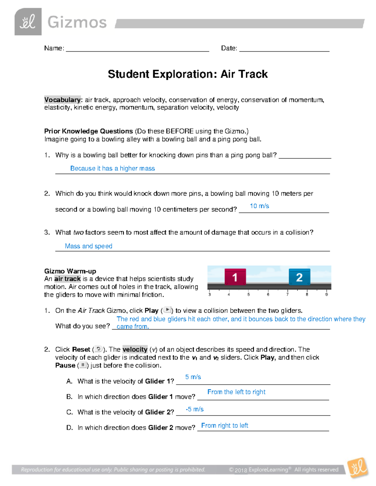 Air Track SE - Gizmo Study Guide and Exploration Notes - Studocu