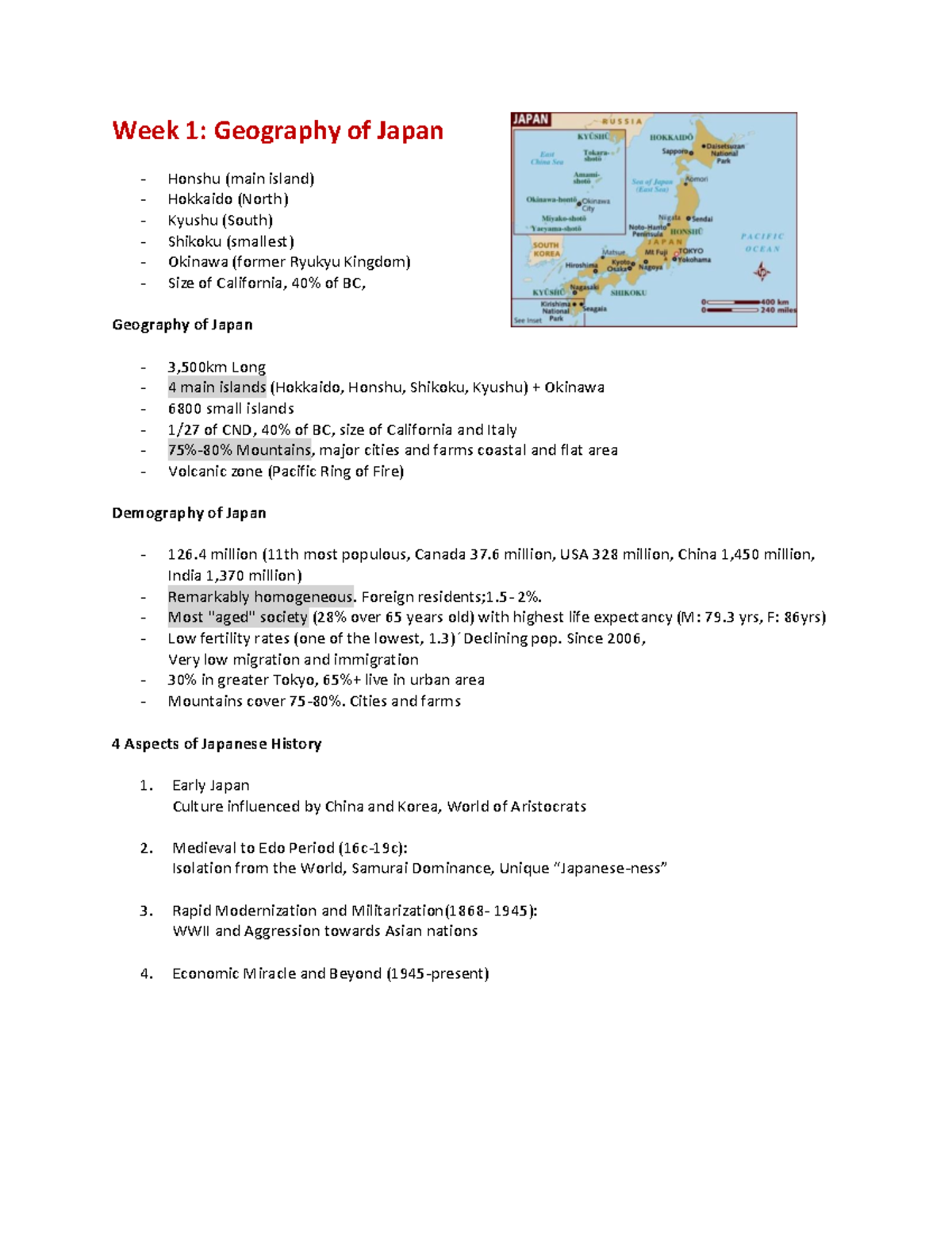ASIA 1135 Final Exam Notes: Geography, History, and Culture of Japan ...