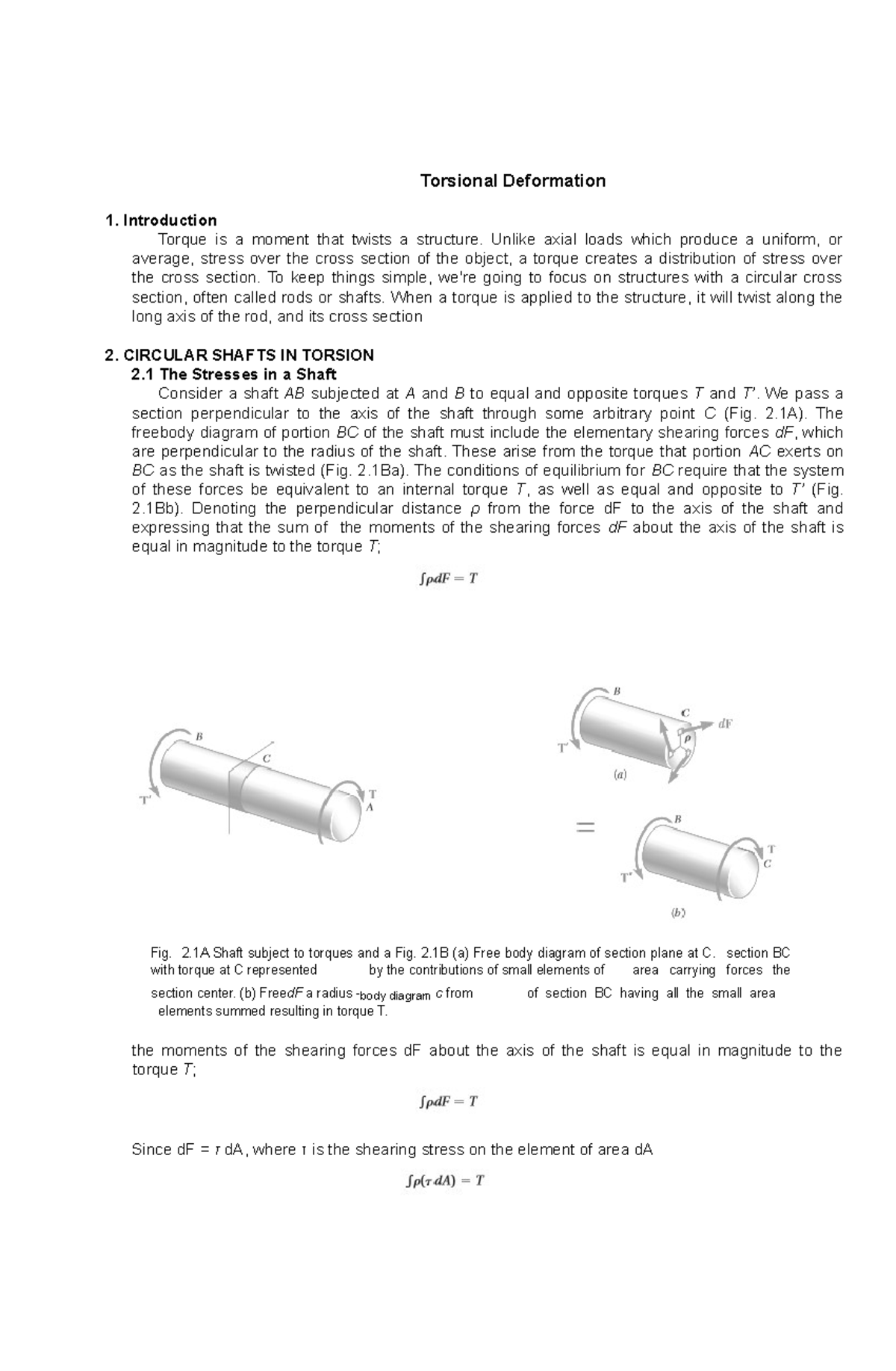 Insights on Torsional Deformation in Circular Shafts and Stress Distribution - Studocu