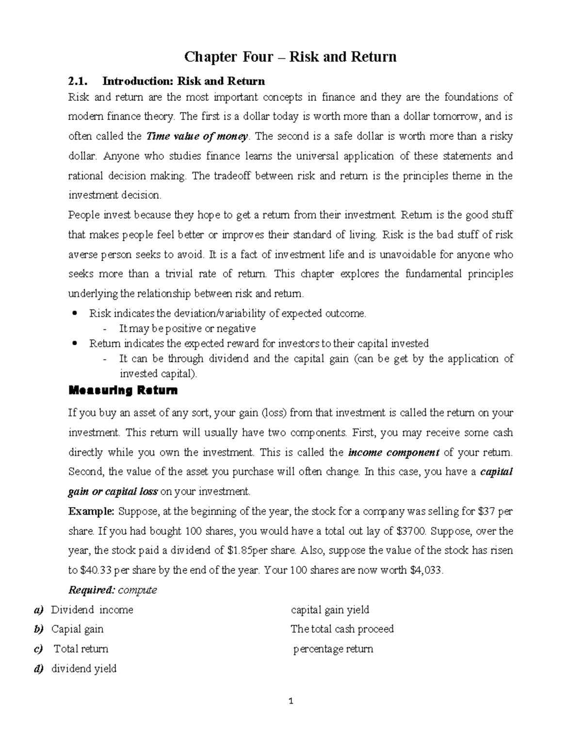 FM I Unit 4 - Understanding Risk and Return in Finance - Studocu