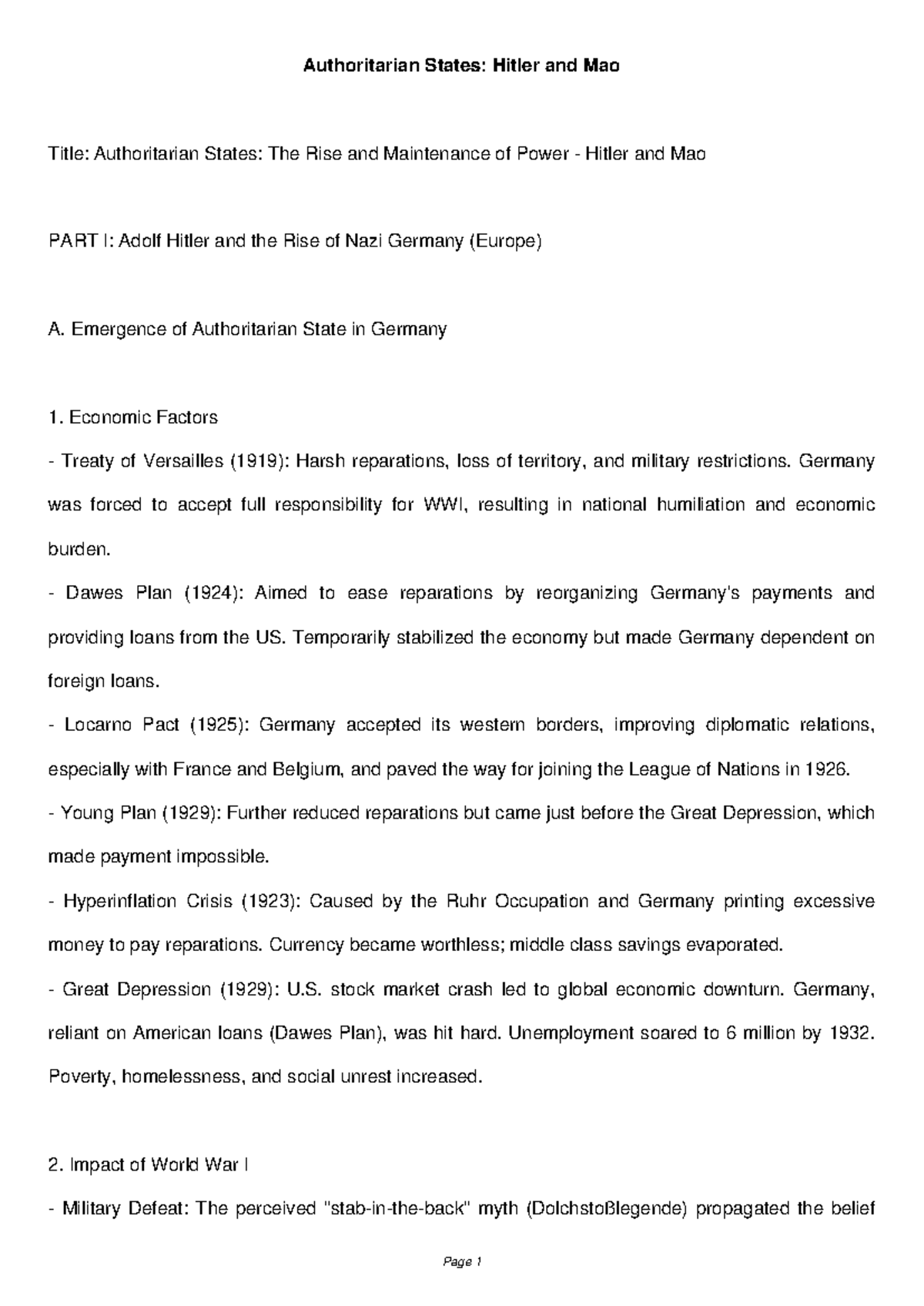 Authoritarian States: The Rise of Power in Hitler and Mao - Studocu