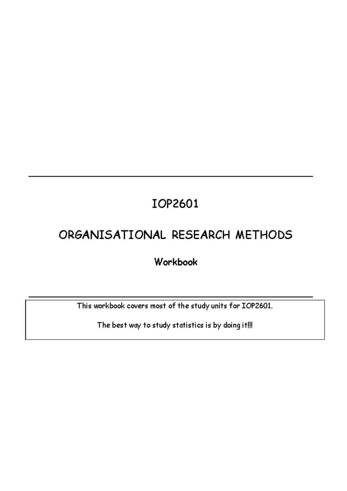 IOP2601 Tutorial Workbook - IOP2601 ORGANISATIONAL RESEARCH METHODS ...