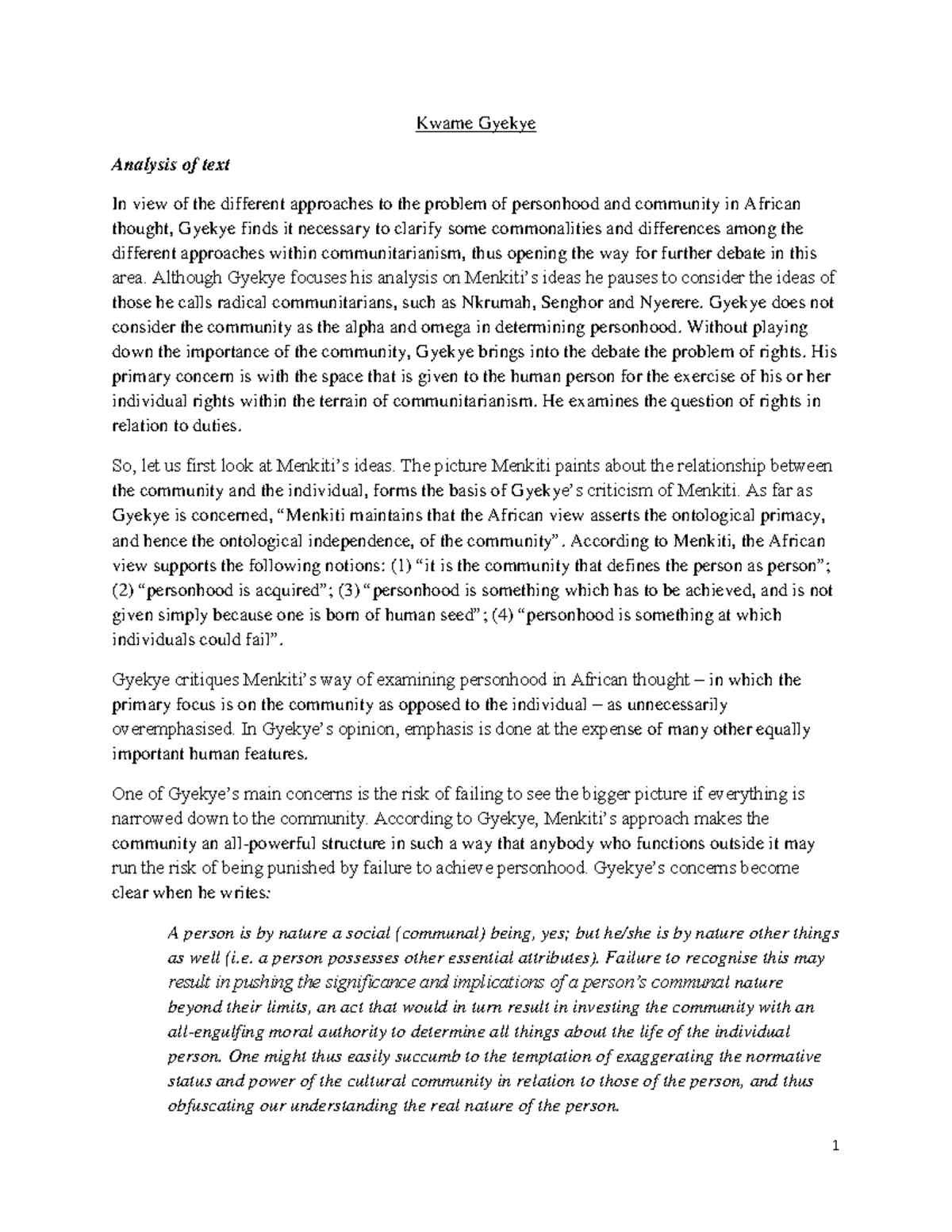 Kwame Gyekye - works on gyke - Kwame Gyekye Analysis of text In view of ...