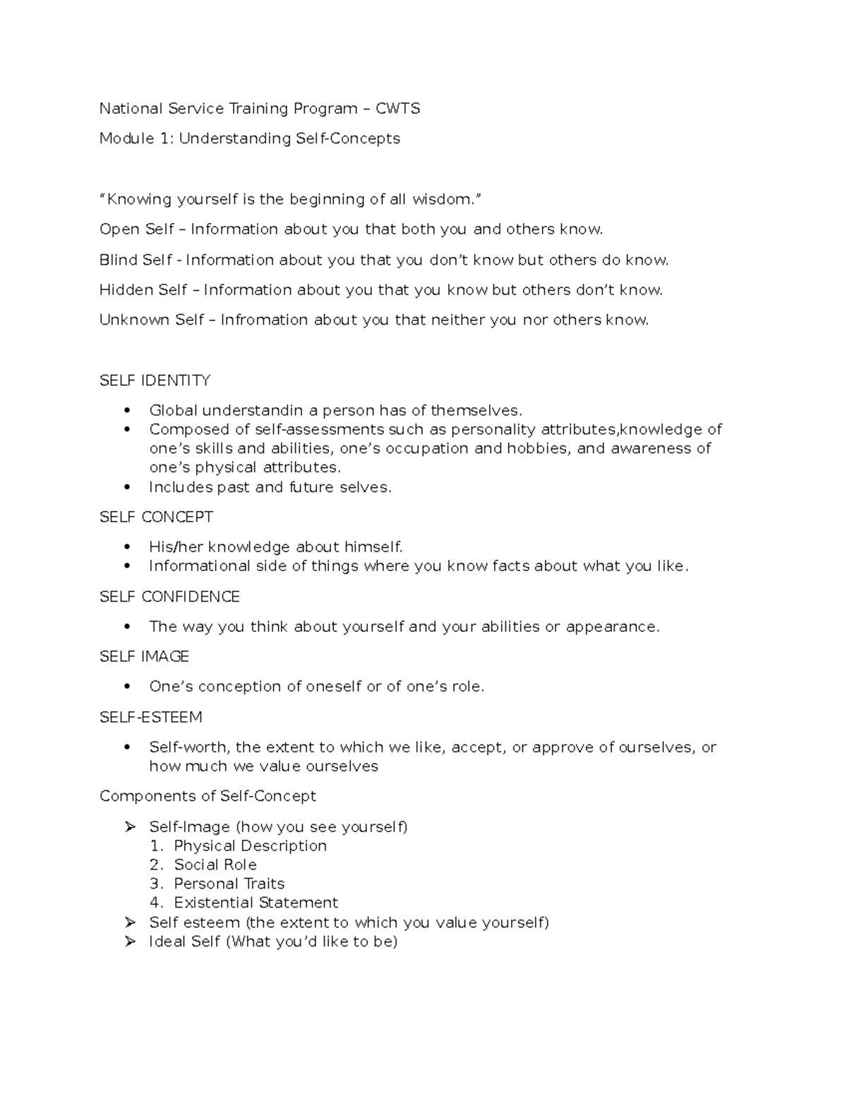 NSTP 1 - Understanding Self-Concept - National Service Training Program ...