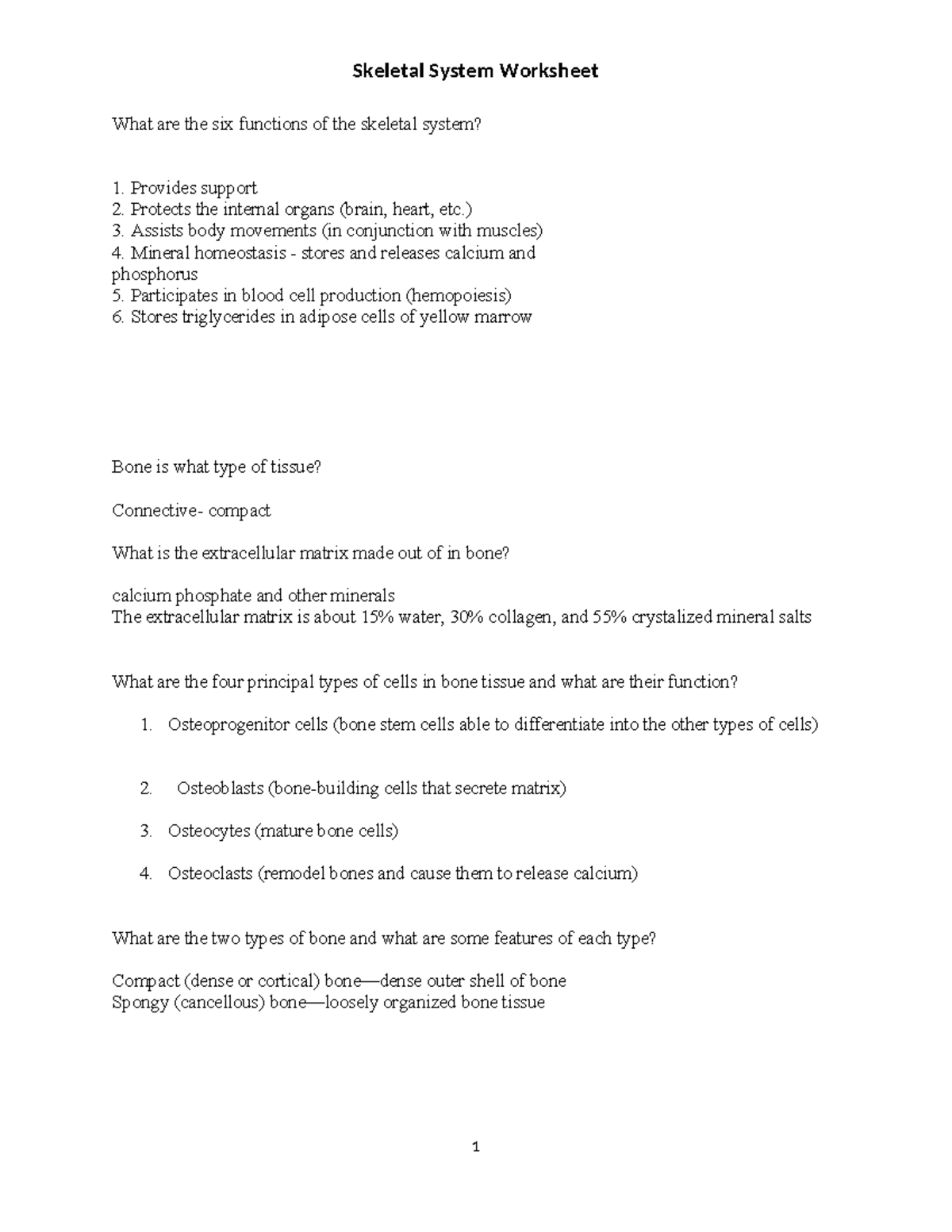 BIOS251 Week 6 Skeletal System Functions and Anatomy Overview - Studocu