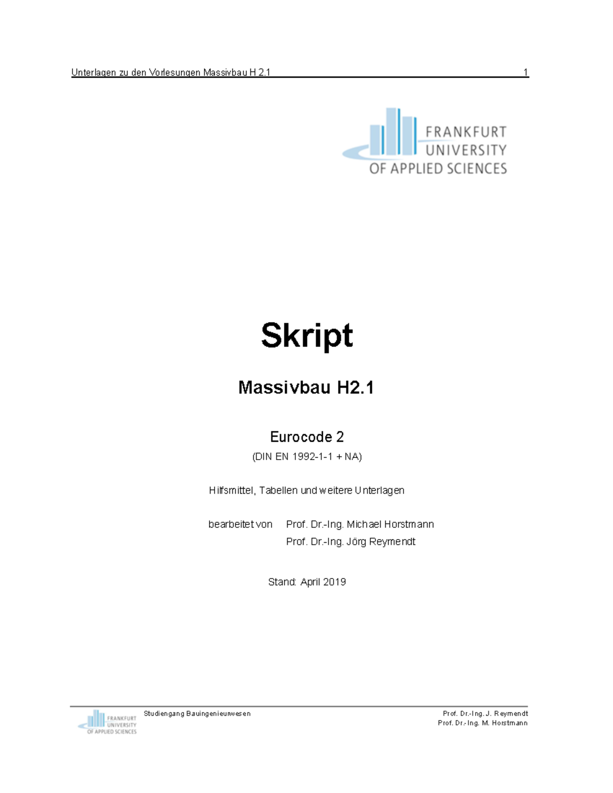 Skript H2 für Massivbau - Baustudiengang WS 2019/2020 - Studocu