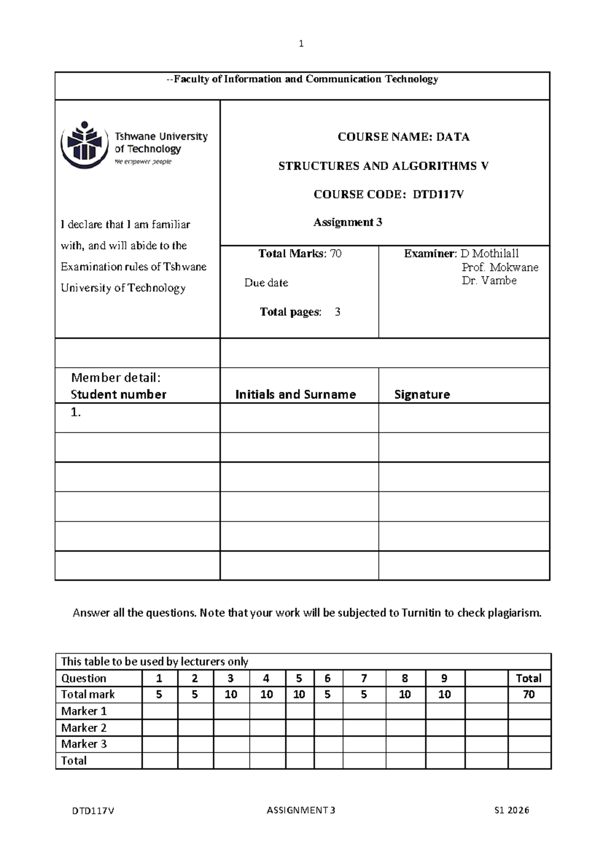 DTD117V Data Structures & Algorithms Assignment 3 Overview 2026 - Studocu