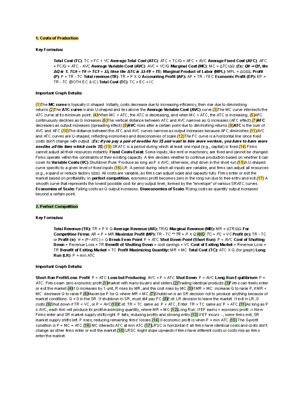 Microeconomics Cheat Sheet: Key Formulas for Chapters 1-2 - Studocu