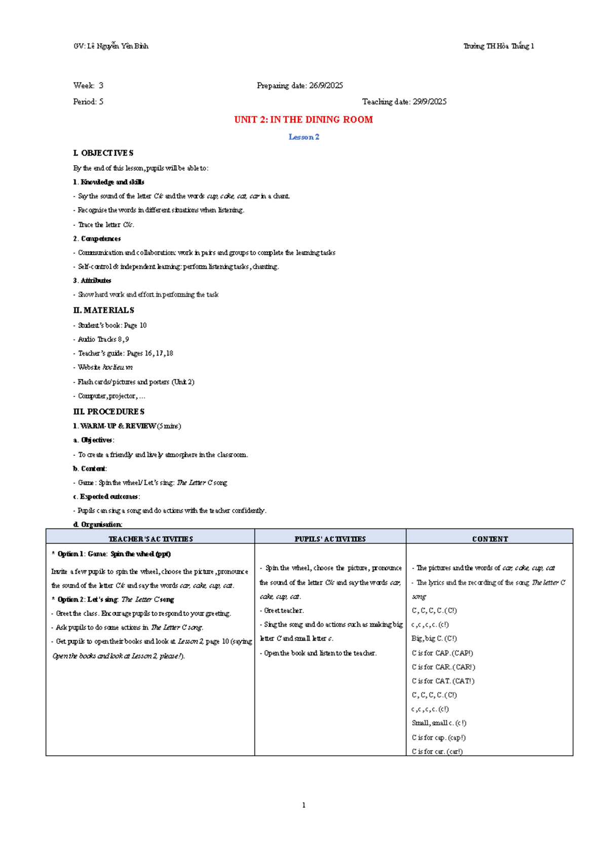 English 1 Lesson Plan Weeks 3-4: UNIT 2 Activities & Objectives - Studocu