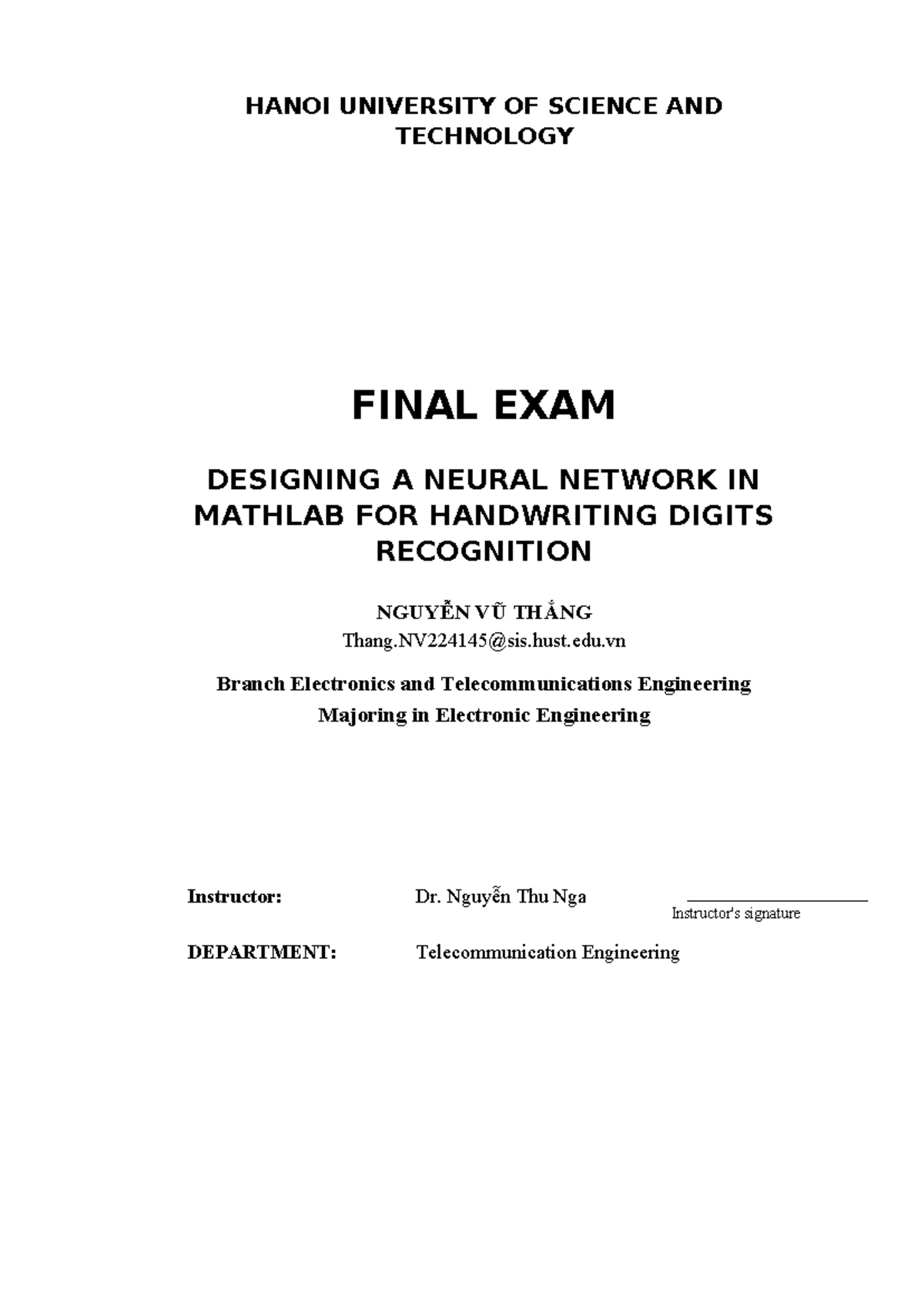 ET2022 Final Exam: Designing a Neural Network in MATLAB for Digit ...