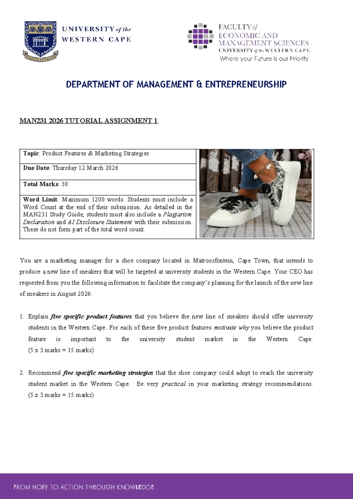 MAN231 2026 Tutorial Assignment 1: Marketing Strategies for Sneakers ...